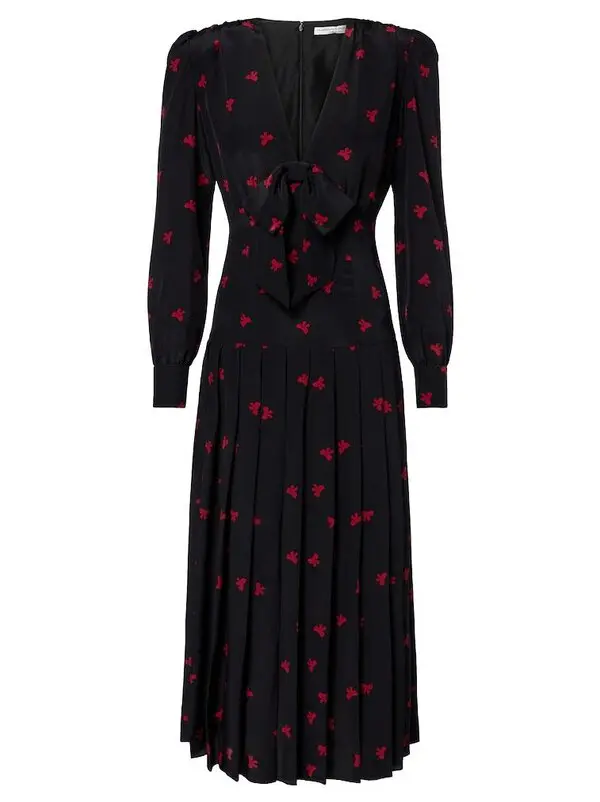 Alessandra Rich Bow-detail Printed Silk Midi Dress - Black