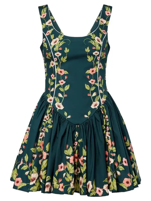 Agua Bendita Pluma Floral Cotton Minidress - Green