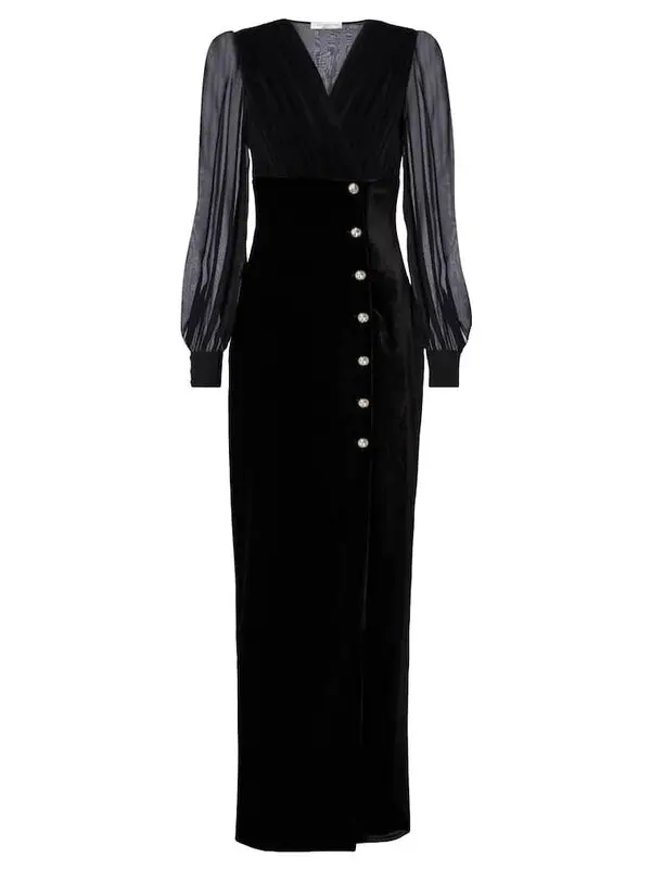 Alessandra Rich Velvet And Georgette Gown - Black