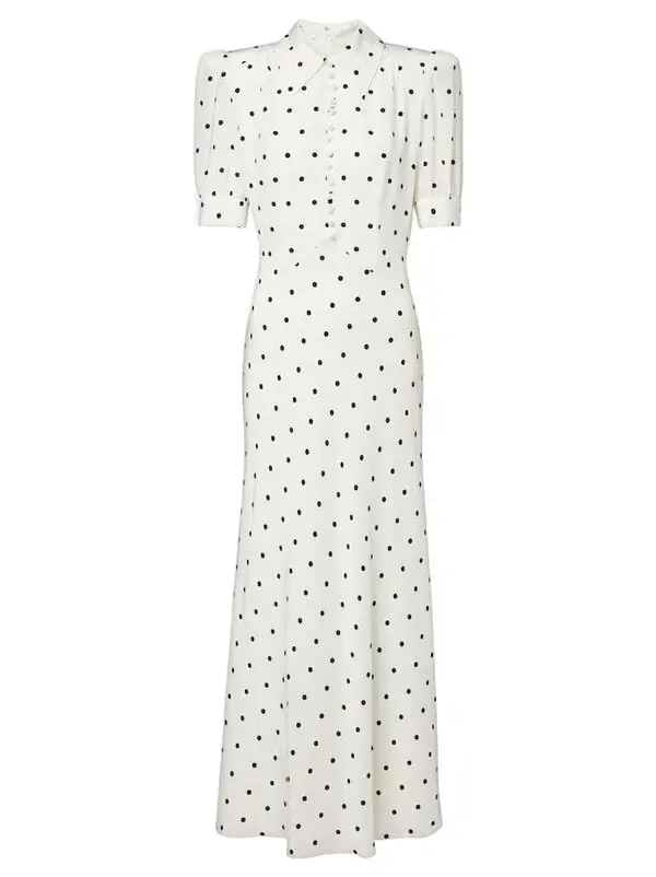 Alessandra Rich Polka-dot Silk Midi Dress - White