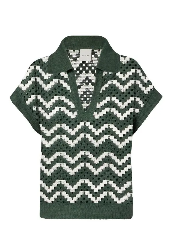 Varley Joelle Crochet Cotton Polo Shirt - Green