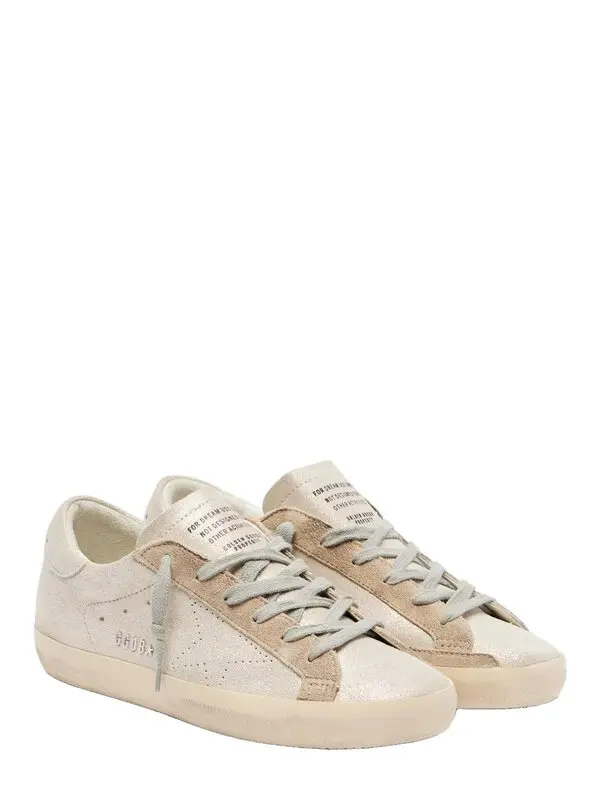 GOLDEN GOOSE Super-star Glitter Leather Sneakers - Neutrals
