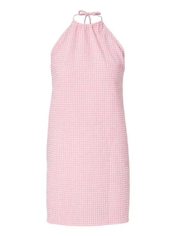 Hunza G Gingham Halterneck Seersucker Minidress - Pink