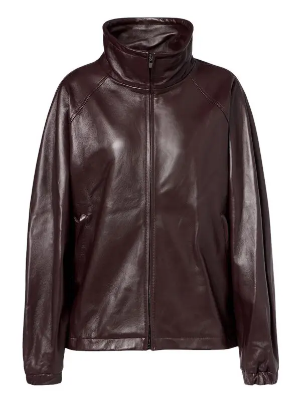 Magda Butrym Oversized Leather Bomber Jacket - Burgundy