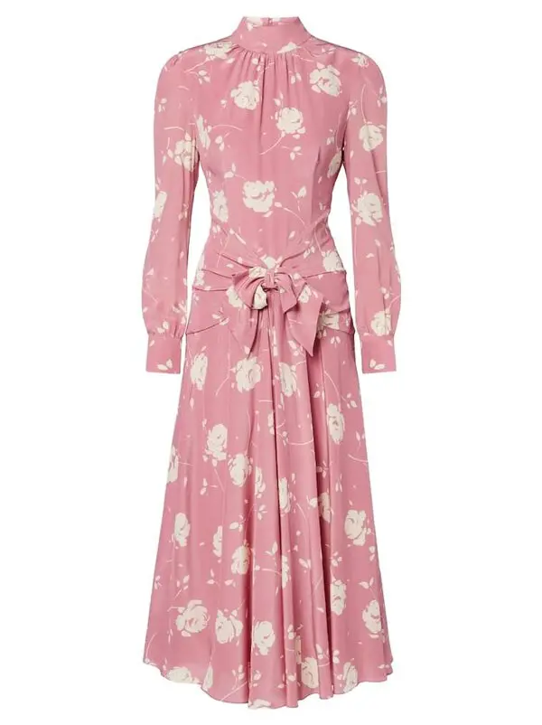 Alessandra Rich Floral Silk Midi Dress - Pink