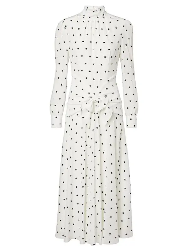 Alessandra Rich Polka-dot Silk Midi Dress - White