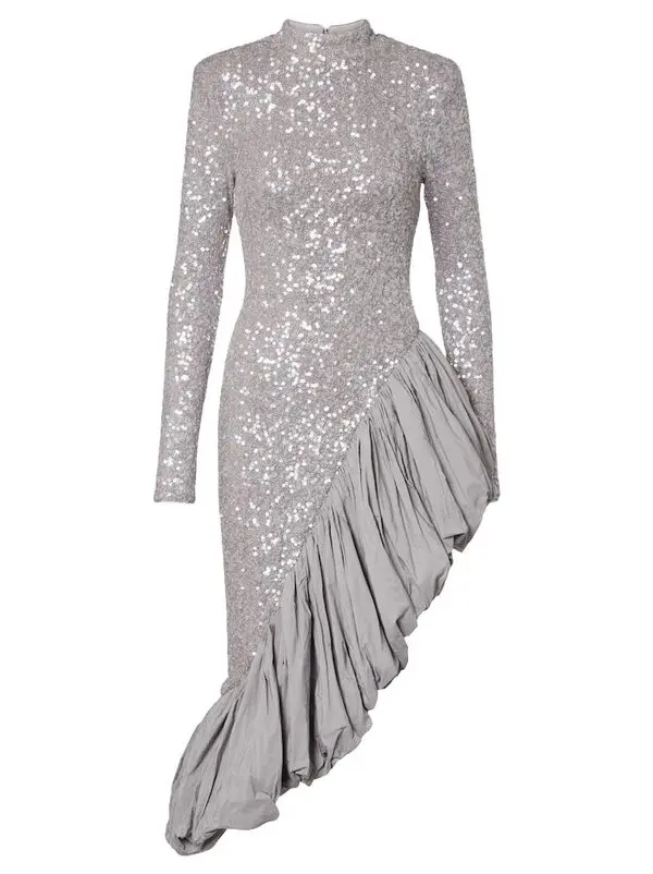 Remain Birger Christensen Sequined Asymmetric Midi Dress - Grey