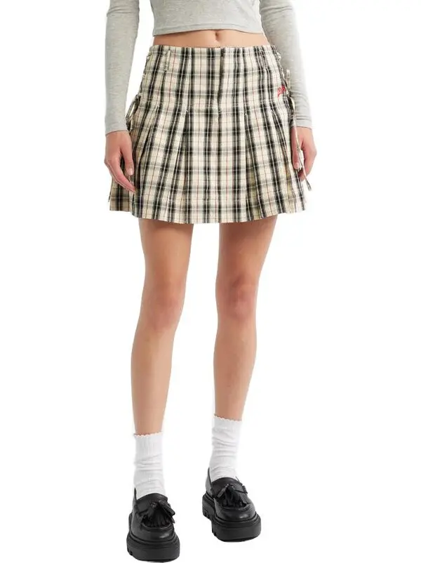 DAMSON MADDER Moffy Plaid Pleated Organic Cotton Miniskirt - Butter