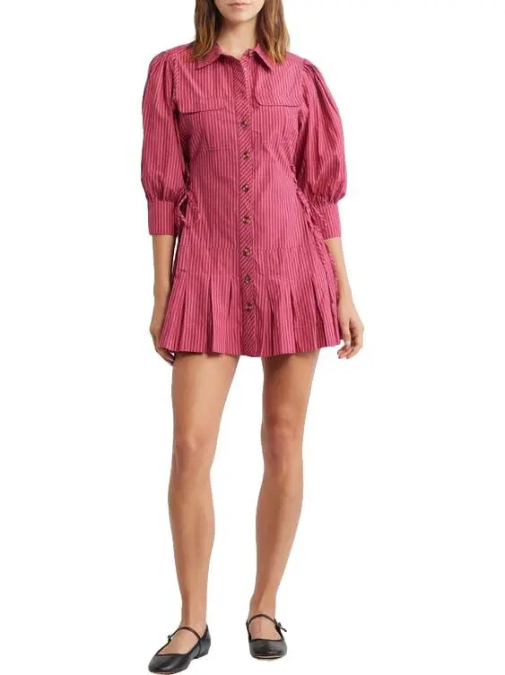 DAMSON MADDER Maisie Stripe Organic Cotton Mini Shirtdress - Berry