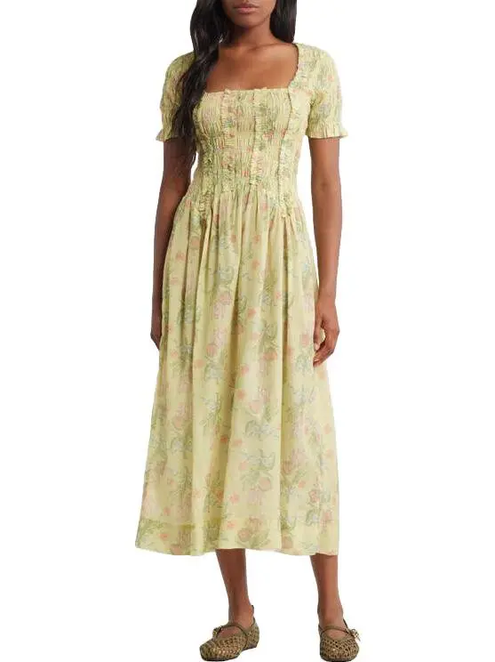 DAMSON MADDER Raphaela Floral Midi Dress - Olive