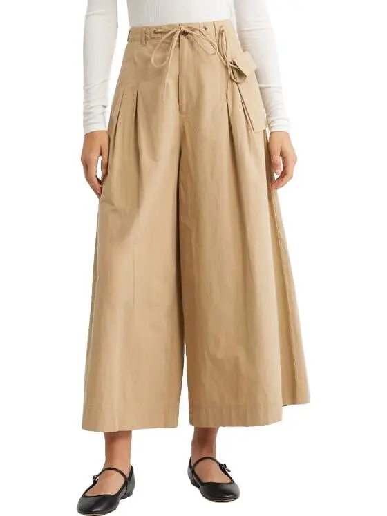 DAMSON MADDER Tatianna Belted Organic Cotton Ankle Wide Leg Pants - Tan