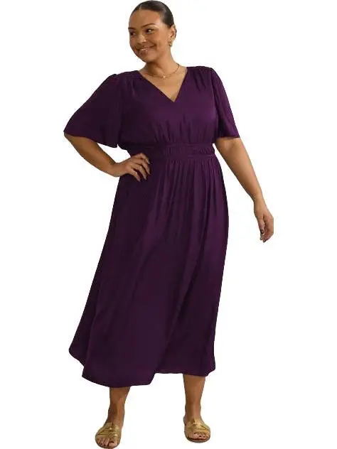 LIVE UNLIMITED V-neck Flutter Sleeve Midi Dress - Purple