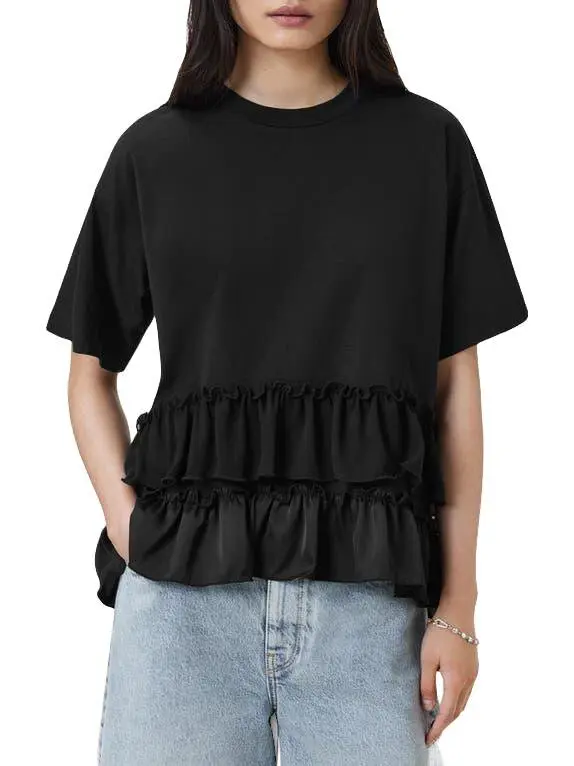 ALLSAINTS Feyre Ruffle Tiered Cotton T-shirt - Black