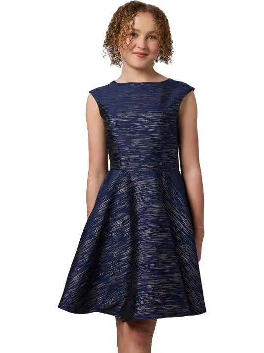 UN DEUX TROIS Cap Sleeve Fit & Flare Dress - Navy
