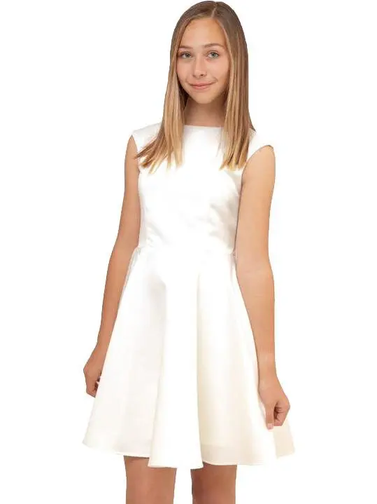 UN DEUX TROIS Cap Sleeve Fit-and-flare Dress - Ivory Satin