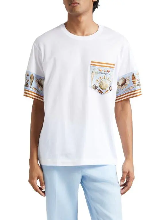 Dolce & Gabbana Shell Print Cotton & Silk T-shirt - W0800 Bianco Ottico