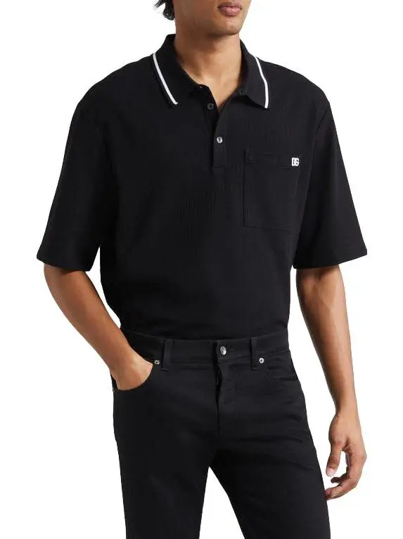 Dolce & Gabbana Logo Embroidered Cotton Piqué Polo - N0000 Nero