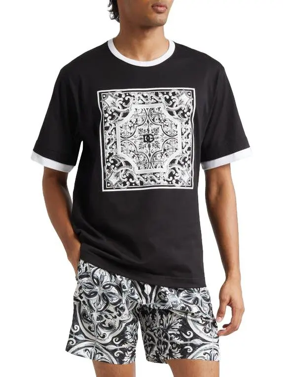 Dolce & Gabbana Majolica Embroidered Ringer T-shirt - Nero