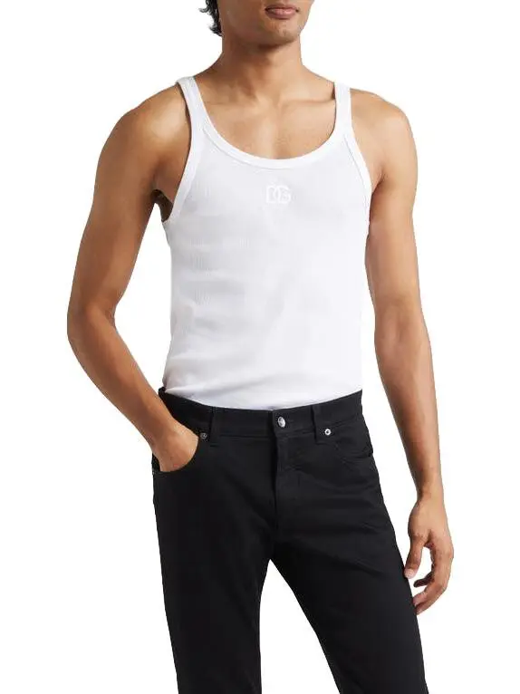 Dolce & Gabbana Embroidered Logo Rib Tank - W0800 Bianco Ottico