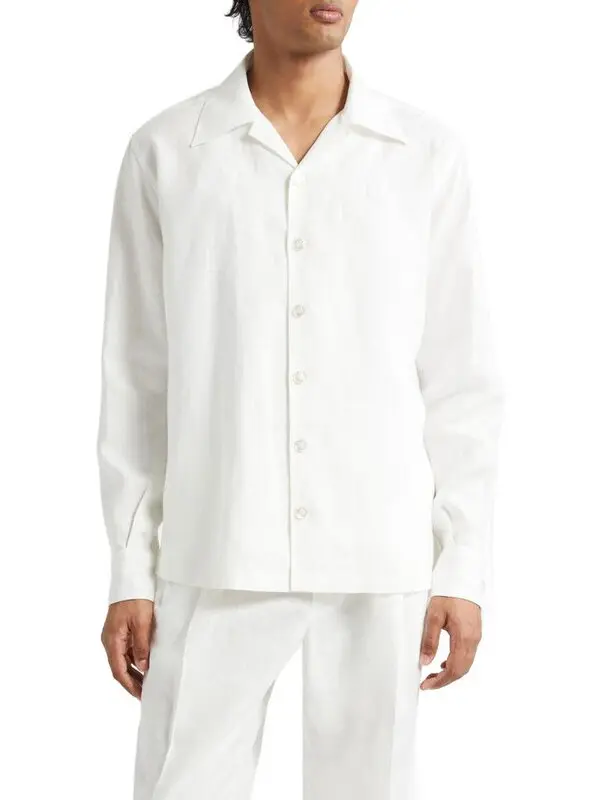 Dolce & Gabbana Long Sleeve Linen Camp Shirt - W0111 Bianco
