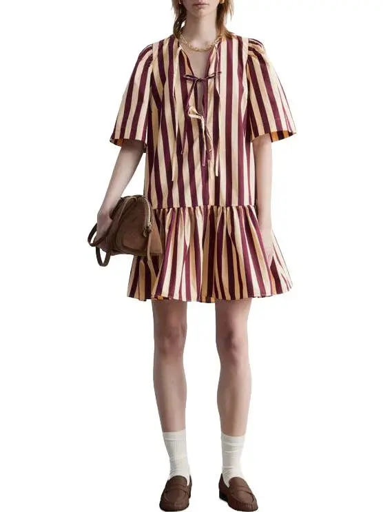 & Other Stories Stripe Cotton Shift Dress - Red Dark