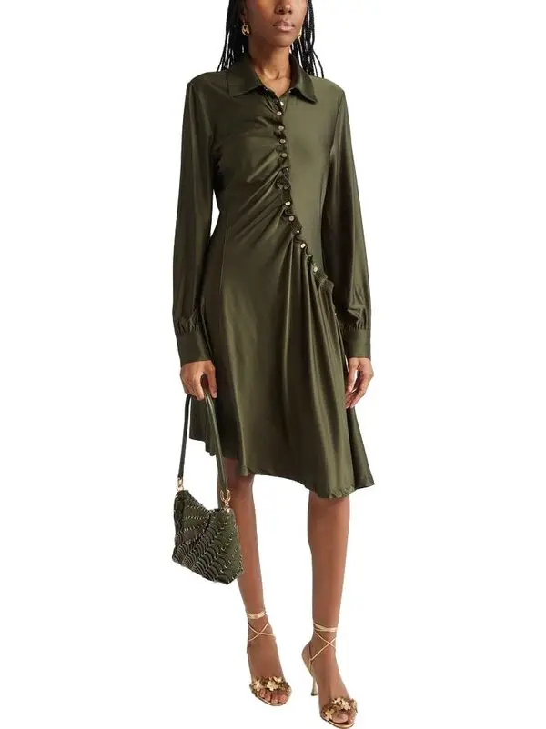 Rabanne Draped Long Sleeve Jersey Minidress - New Kaki