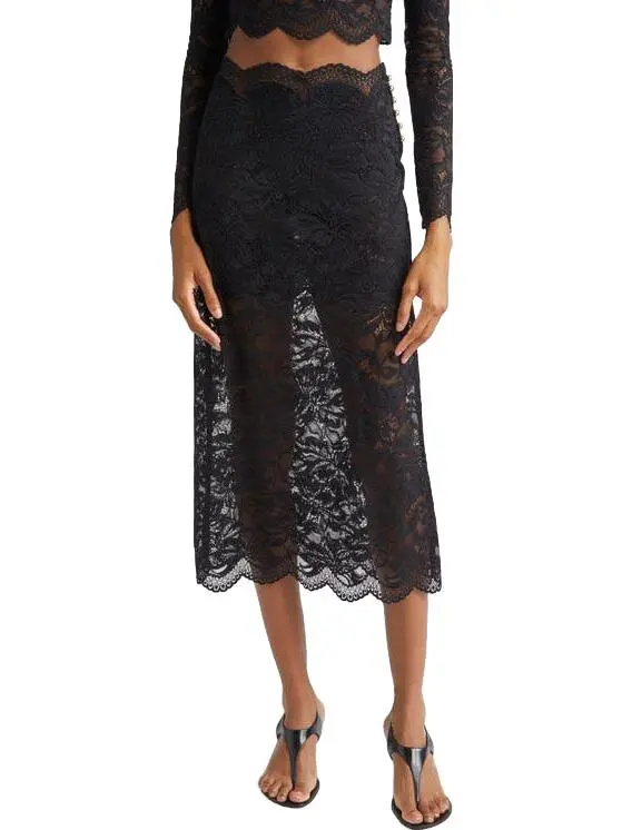 Rabanne Stretch Lace Midi Pencil Skirt - Black