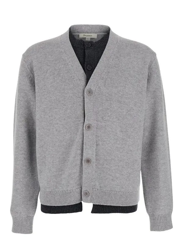 JW Anderson Cardigan With V-neck And Layered Design - Grey