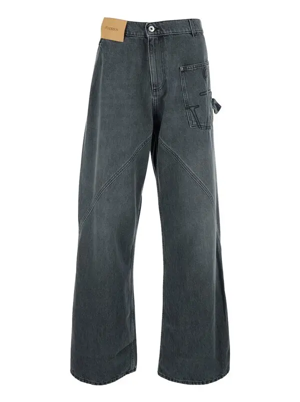 JW Anderson Cotton Jeans With Logo Patch And Embroidery - Grey