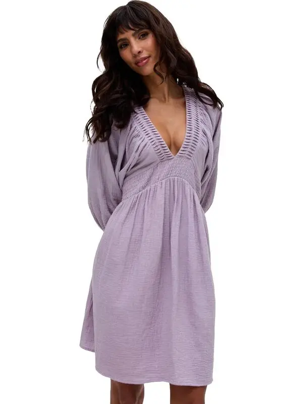 RAFFYA Soipoi Ruched V-neck Midi Dress - Light Purple