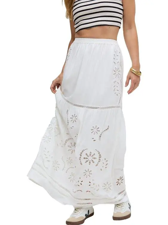 RAFFYA Georgina Lace Paneled Maxi Skirt - White