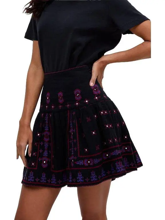 RAFFYA Issabel Embroidered Mini Skirt - Black