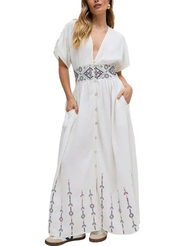 RAFFYA Sally Ann Button-down Maxi Dress - White