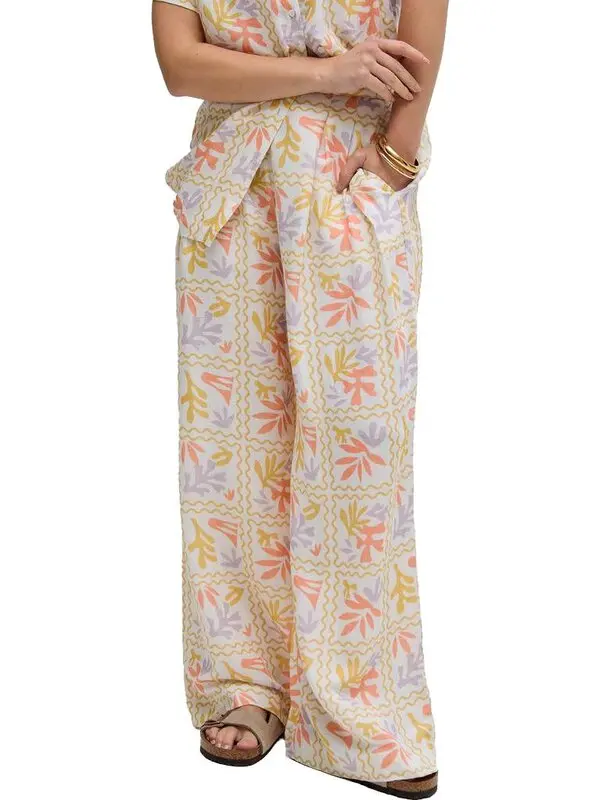 RAFFYA Matisse Wide Leg Patchwork Floral Print Trousers - Cream