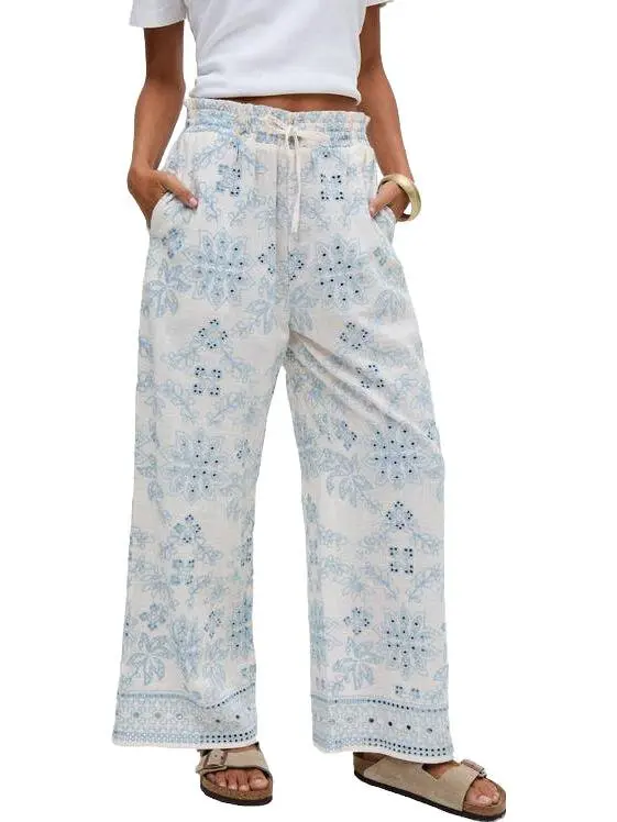 RAFFYA Cherice Embroidered Wide Leg Trousers - Cream