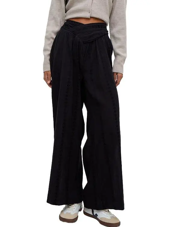 RAFFYA Farrah Wide Leg Jacquard Trouser - Black