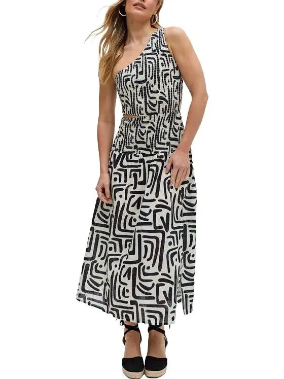 RAFFYA Jazz Jersey One Shoulder Warhol Print Midi Dress - Black