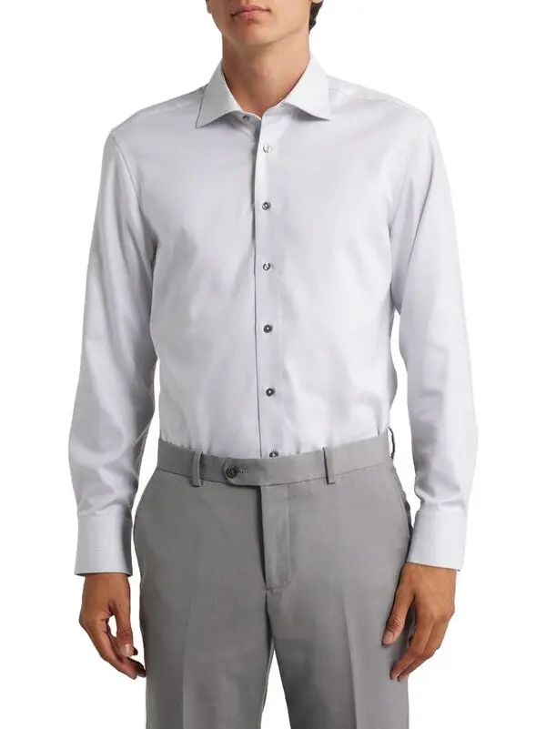 ETERNA Slim Fit Structured Cotton Twill Dress Shirt - Silver Grey