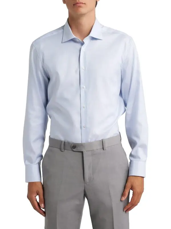 ETERNA Slim Fit Structured Cotton Twill Dress Shirt - Sky