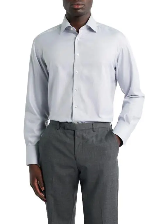 1863 BY ETERNA Royal Twill Modern Fit Solid Non-iron Cotton Dress Shirt - Silver
