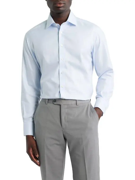 1863 BY ETERNA Royal Twill Modern Fit Solid Non-iron Cotton Dress Shirt - Sky