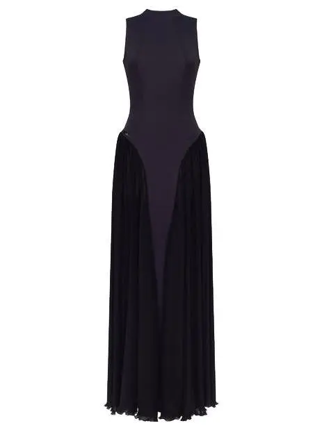 MILLA Elegant Mock Neck Maxi Dress - Black