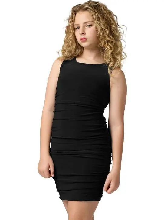 UN DEUX TROIS Ruched Fitted Tank Dress - Black