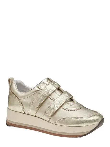 JOHNSTON & MURPHY COLLECTION Gracie Double Strap Sneaker - Gold/crinkled Sheepskin