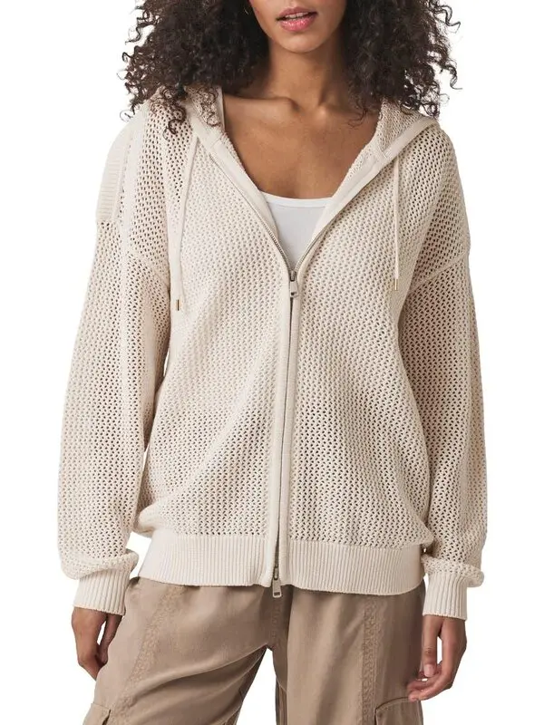 Splendid Nala Openwork Cotton Zip Hoodie - Moonstone