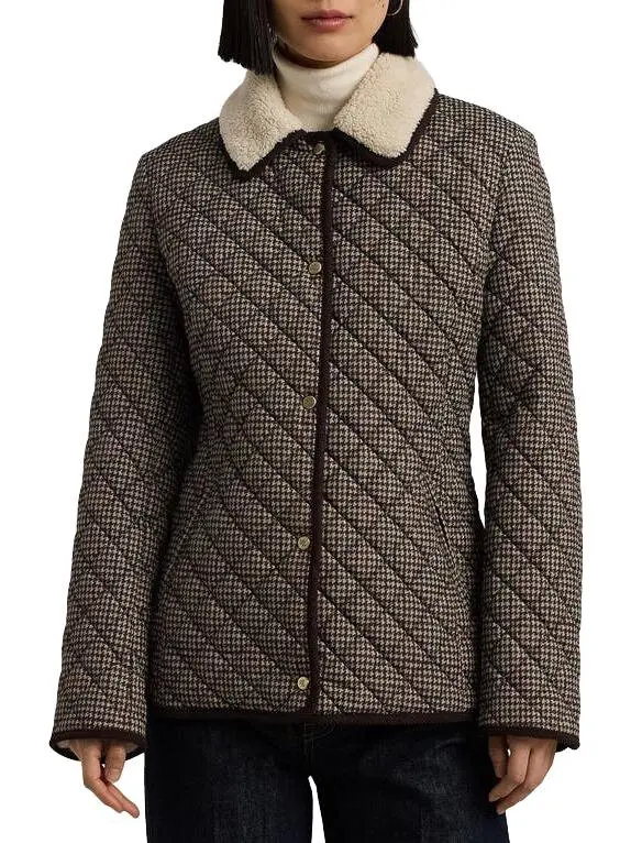 Ralph Lauren Quilted Blazer With Faux Shearling Lining - Merlot Houndstooth