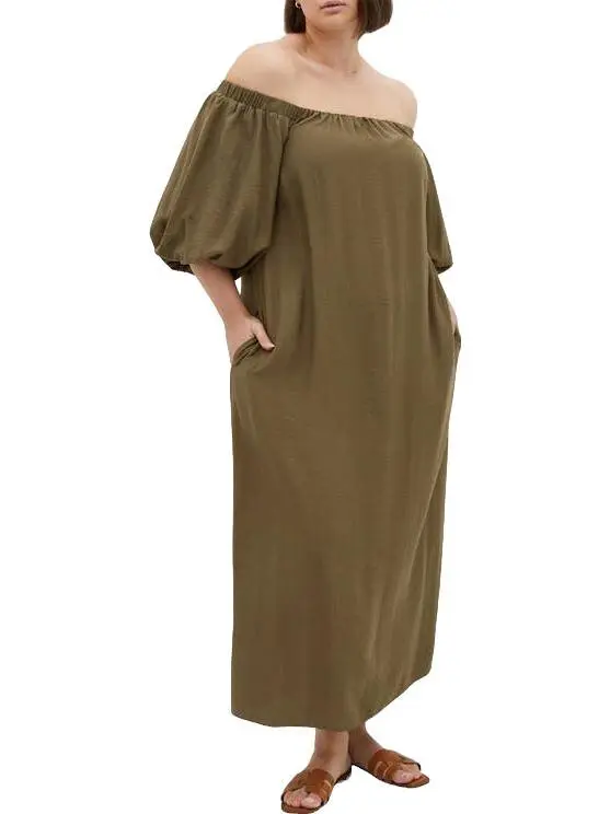 City Chic Layla Off-the-shoulder Maxi Dress - Khaki