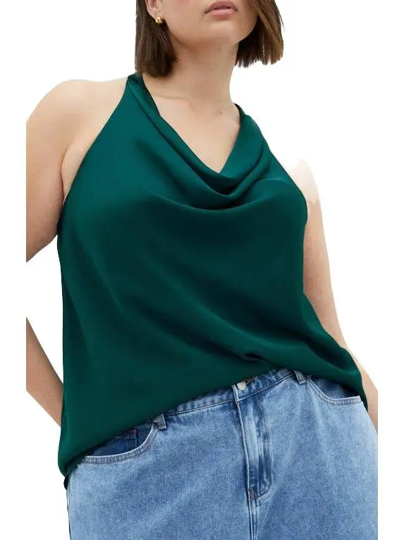City Chic Cowl Neck Satin Top - Jade