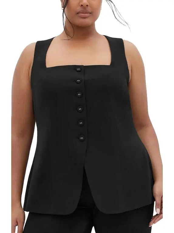 City Chic Peplum Button-front Vest - Black