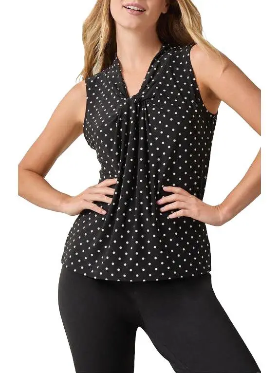 KASPER Polka Dot Knot Front Sleeveless Top - Black/vanilla Ice